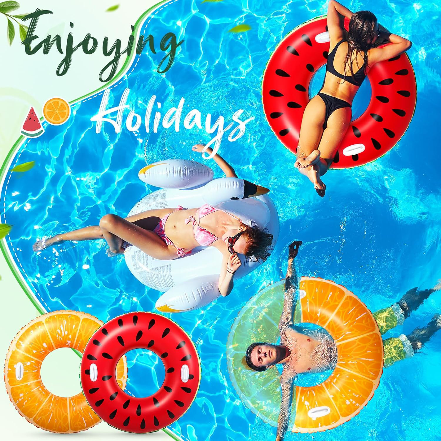 Utibia 2 Pcs Large Swim Ring with Handles 47.24 Inch Inflatable Pool ...