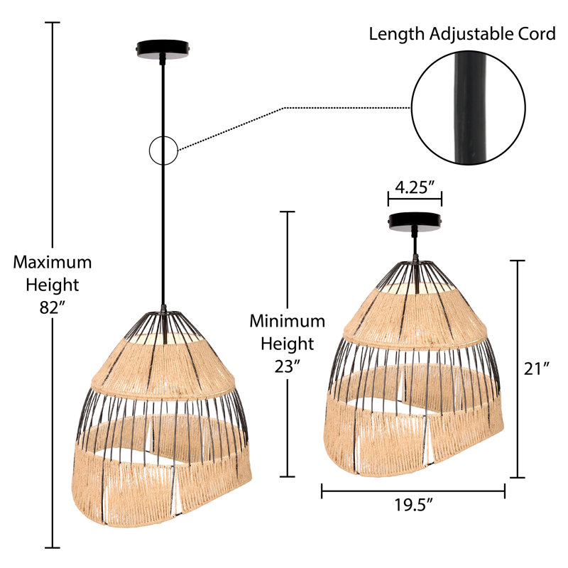 Bay Isle Home™ Aarunya 19"W Asymmetrical Open Cage Jute Pendant Light ...