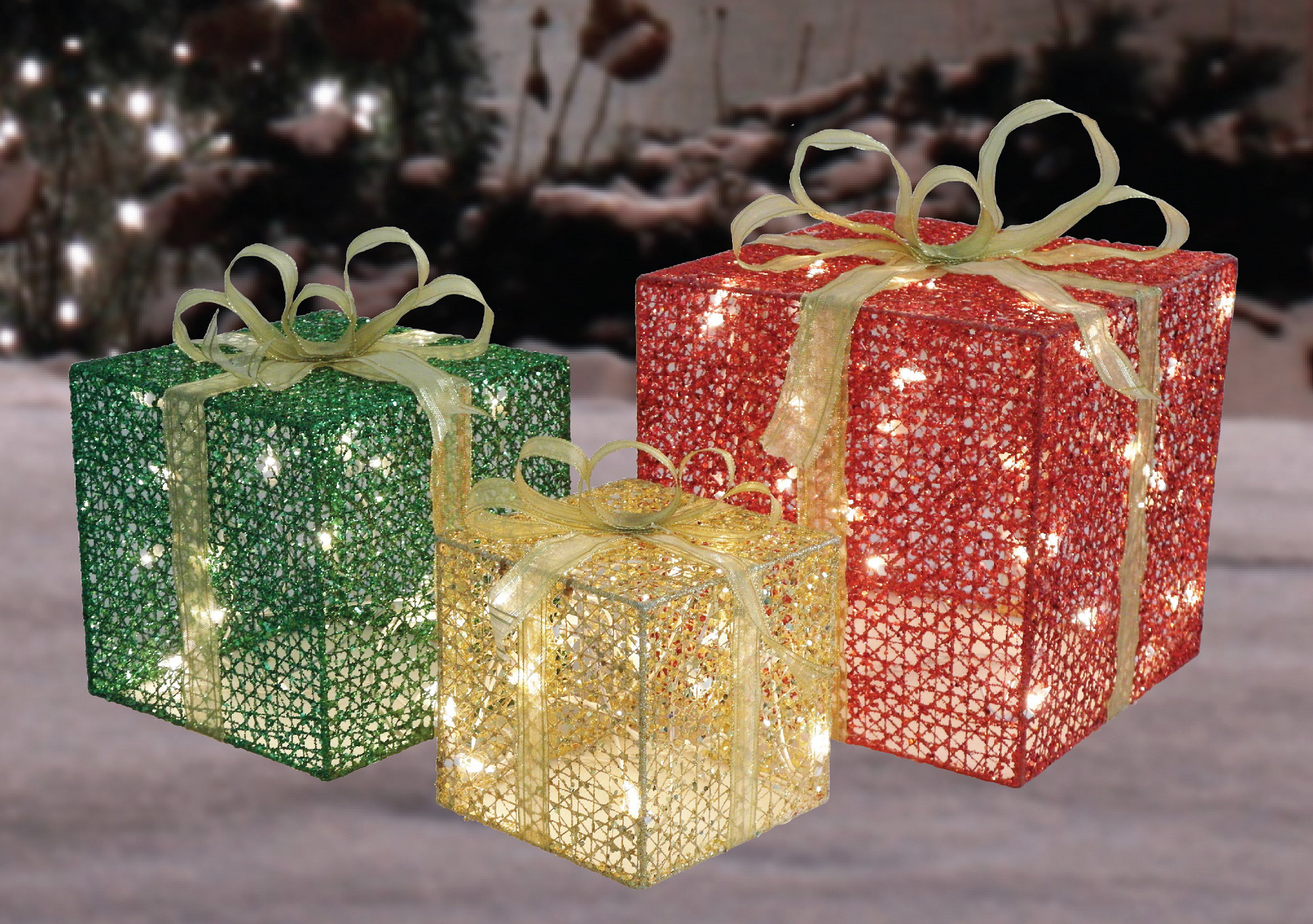 Northlight Seasonal Set of 3 Lighted Gift Box Outdoor Christmas ...