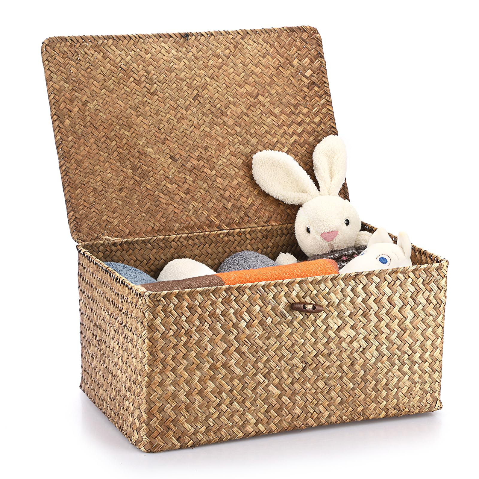 Dakota Fields Wicker Shelf Baskets Bin With Lid, Handwoven Seagrass ...