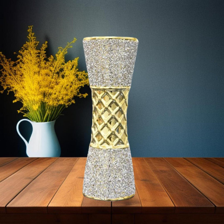 Fairmont Park 35Cm Large Ceramic Flower Vase Design Gold Diamante Bling ...