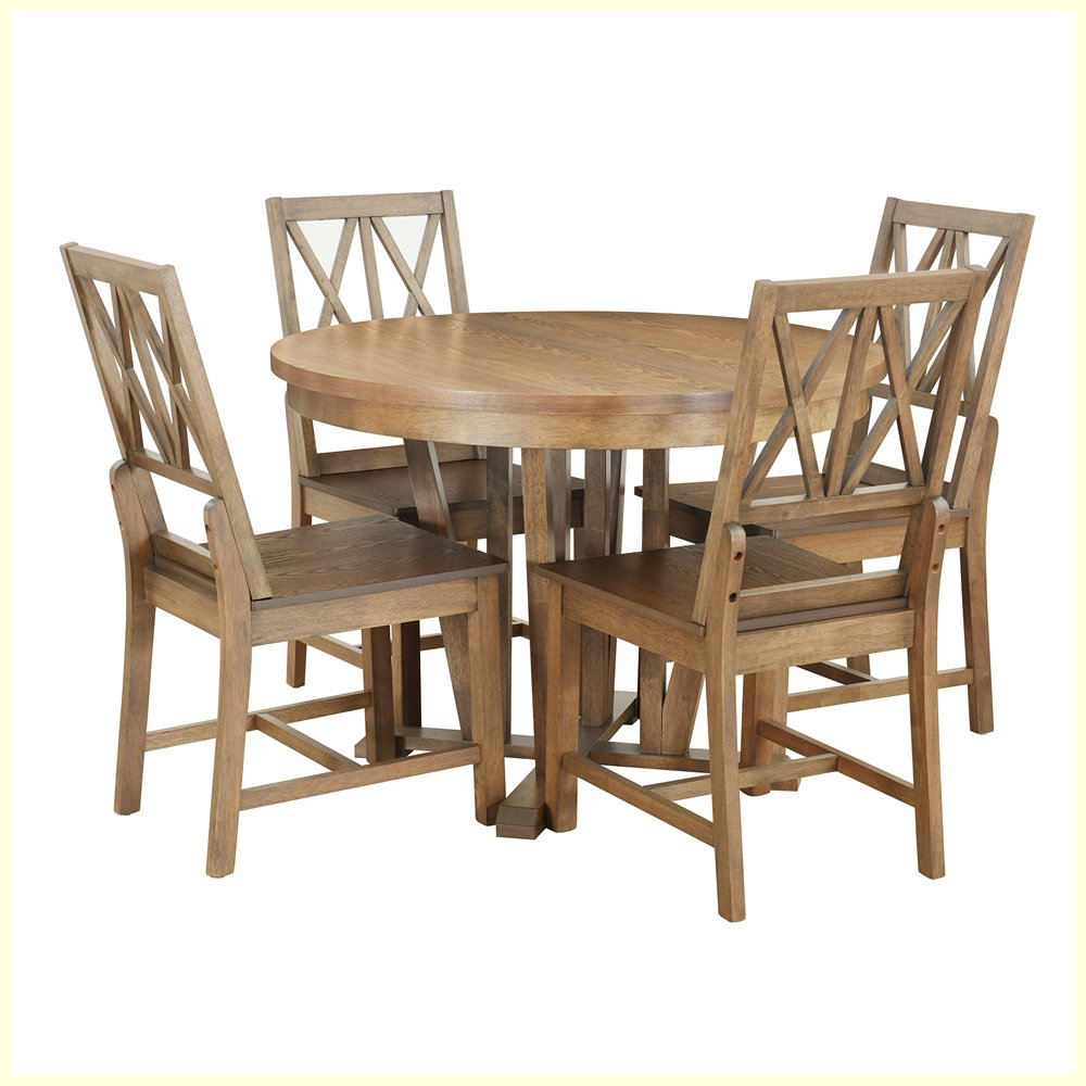 Gracie Oaks Rustic 5-Piece Extendable Dining Table Set with 4 Cross ...