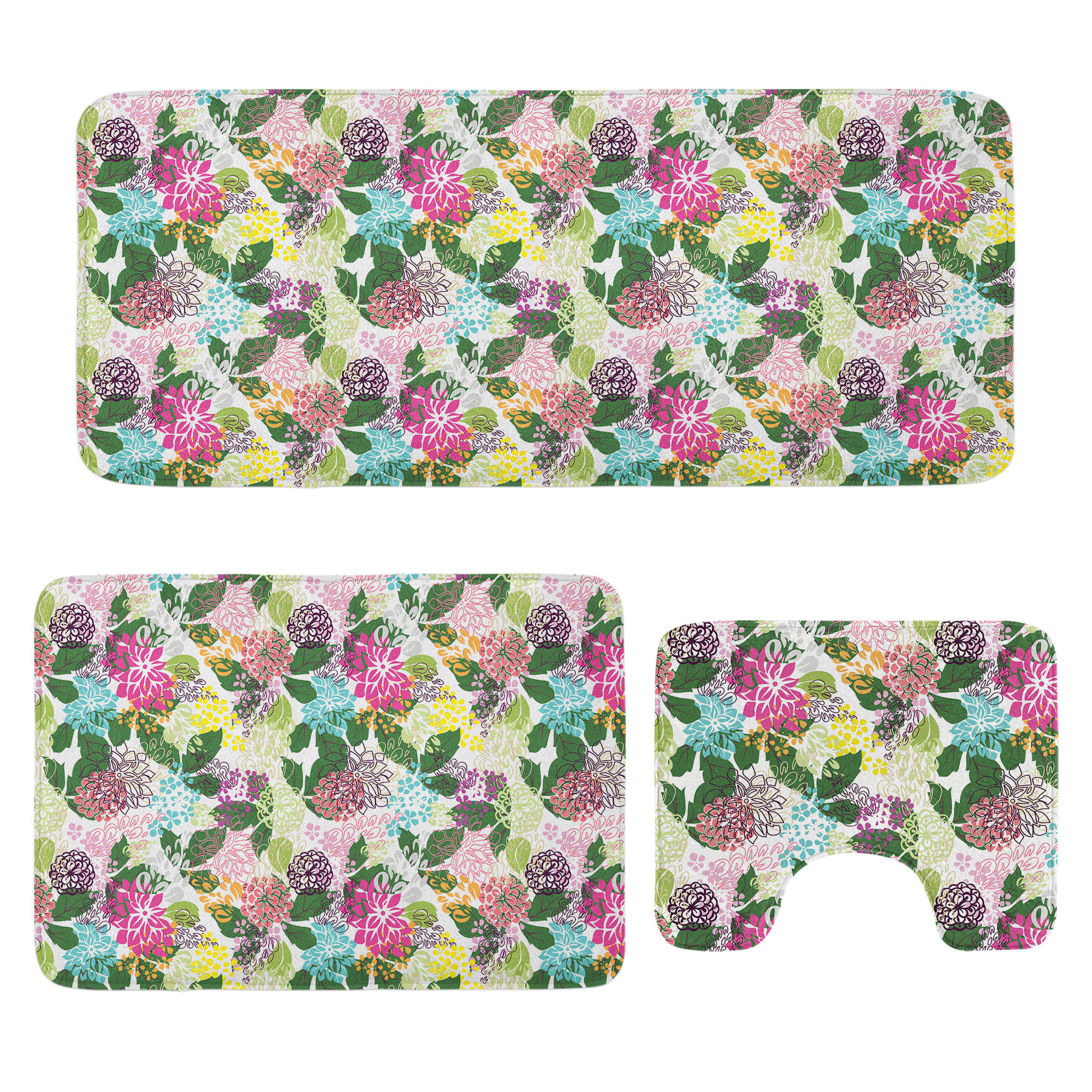 East Urban Home Floral Bathroom Rug Set 3 Pieces U-Shape & Rectangle ...