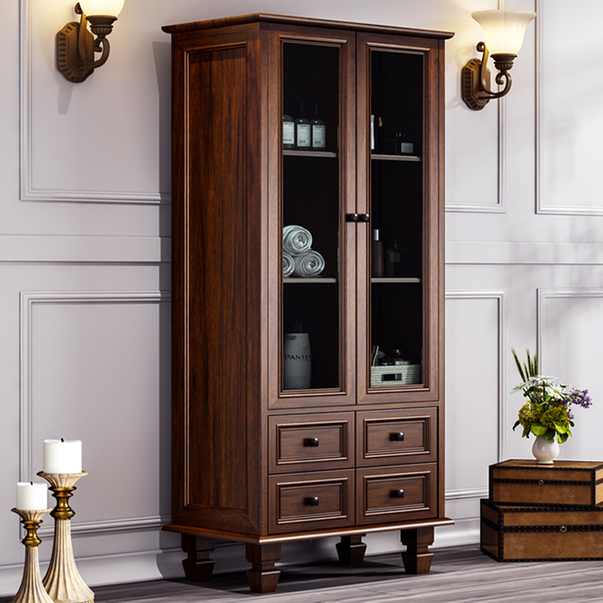 EliteFurnishings Multifunctional Display Cabinet: Glass Fronts ...