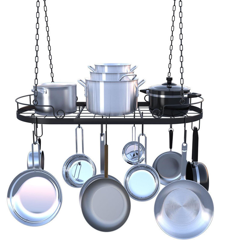 Prep & Savour 33” Oval Pan Rack Hanging, Heavy Duty Ceiling Pot Rack ...