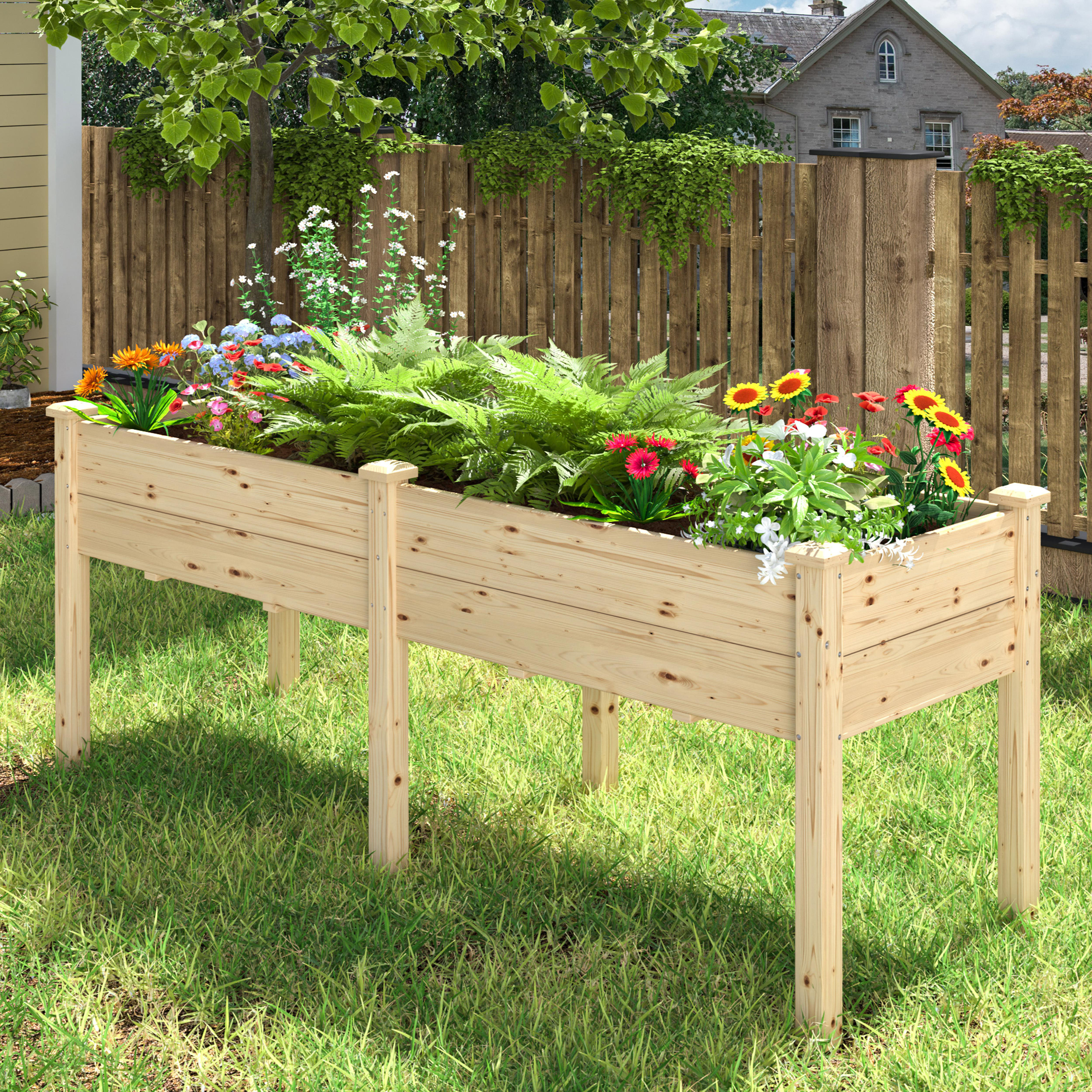 Arlmont & Co. Large Double-Stacked Wood Elevated Planter with Drainage ...