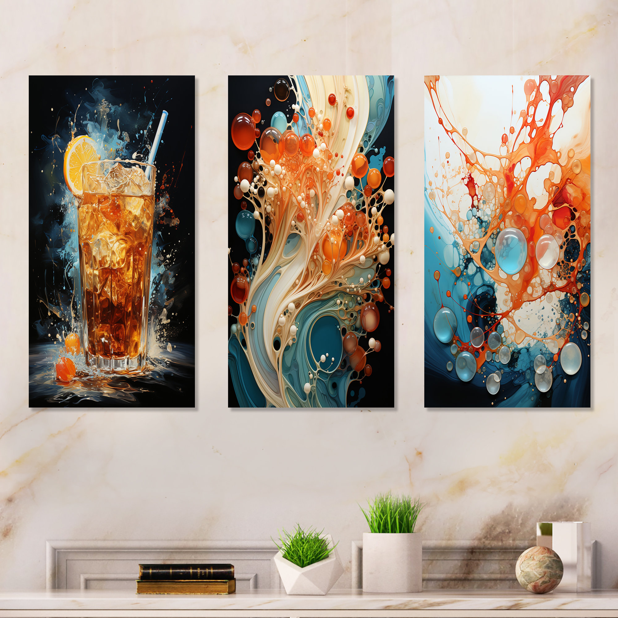Orren Ellis Peach Soda Abstract Carbonation - Soda Wall Art Prints Set ...