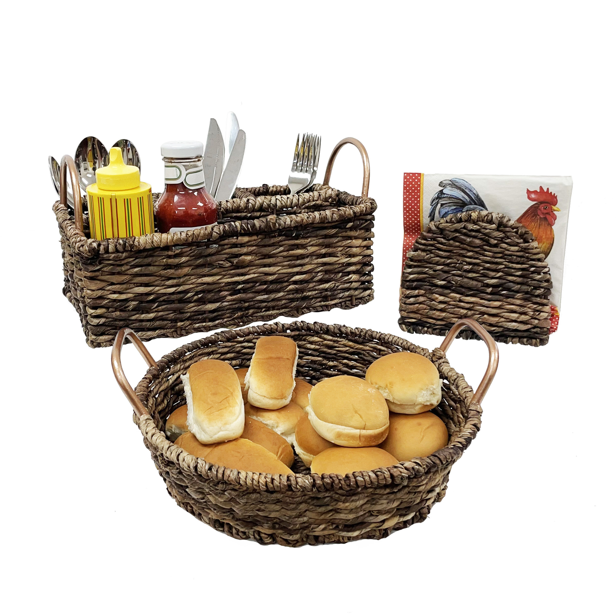 Bayou Breeze Althia 3 Piece Gold Handle Woven Serving Set | Wayfair