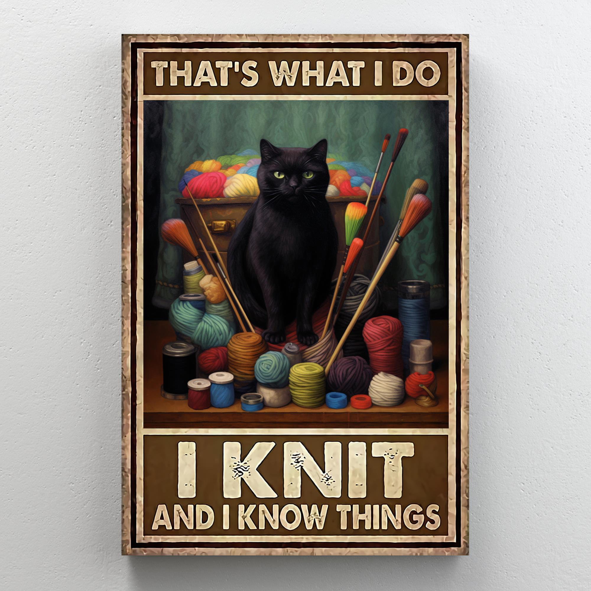 Trinx Black Cat I Knit On Canvas Graphic Art | Wayfair