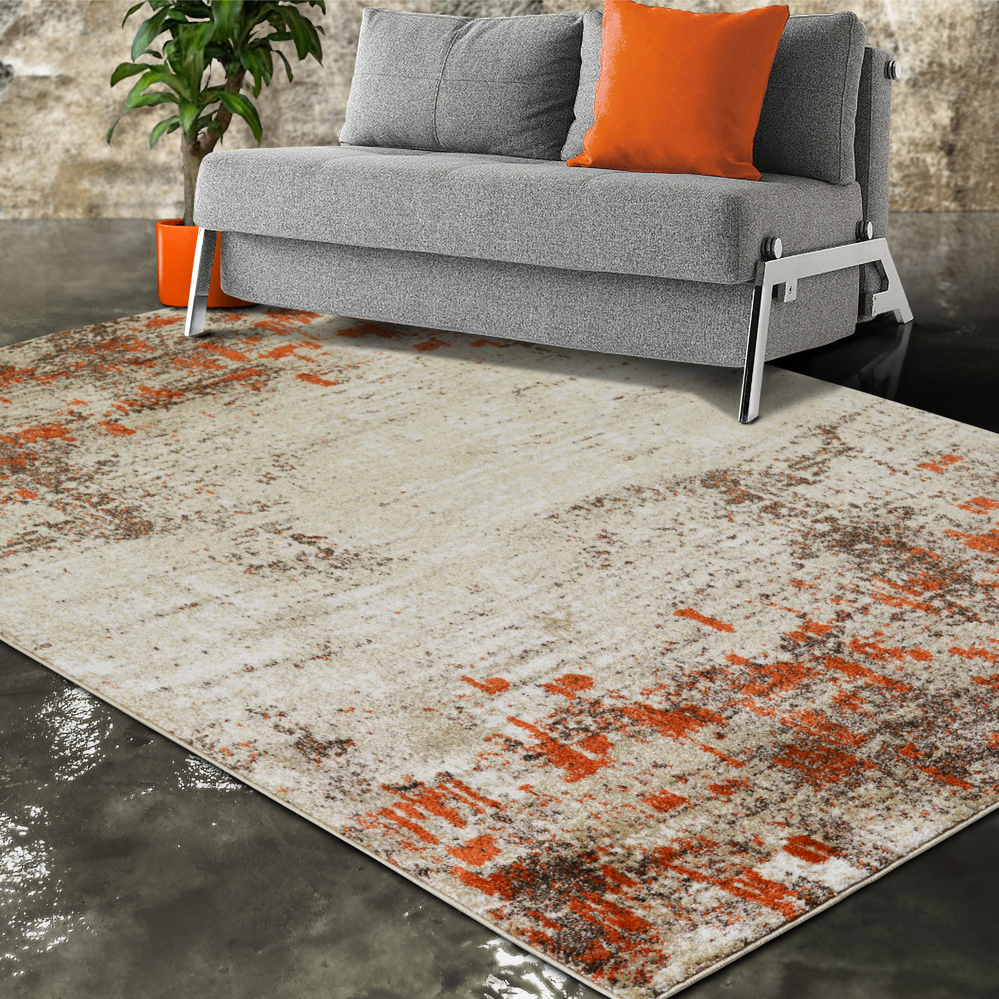 17 Stories Quijada Brown/Orange Area Rug | Wayfair