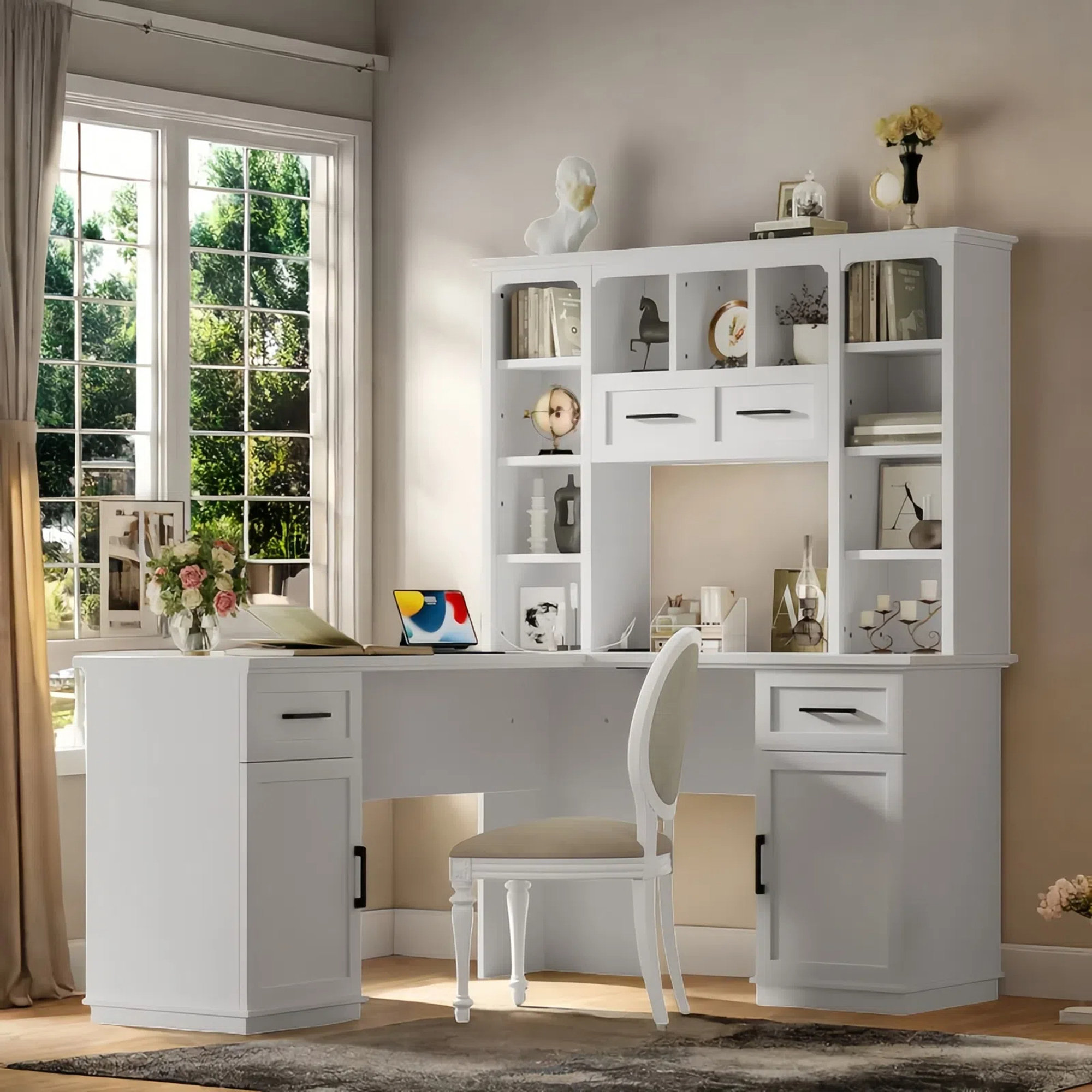 Red Barrel Studio® 65" Large Computer Desk L-Shaped Desk With Bookshelf ...