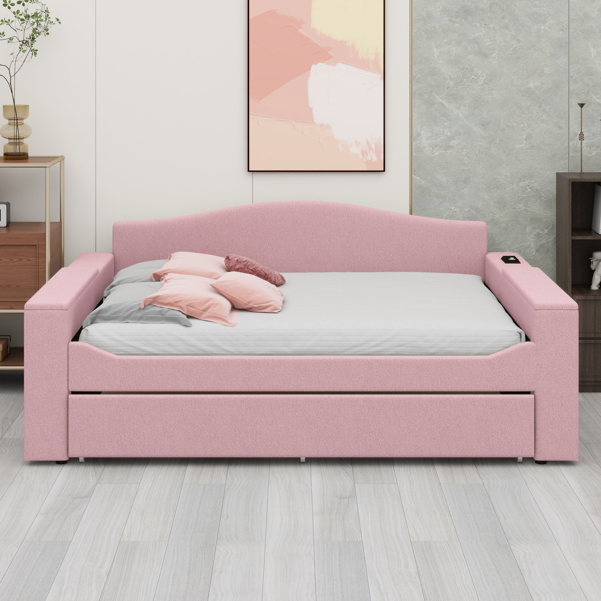 Lark Manor™ Upholstered Daybed With Storage Armrests, Trundle And ...