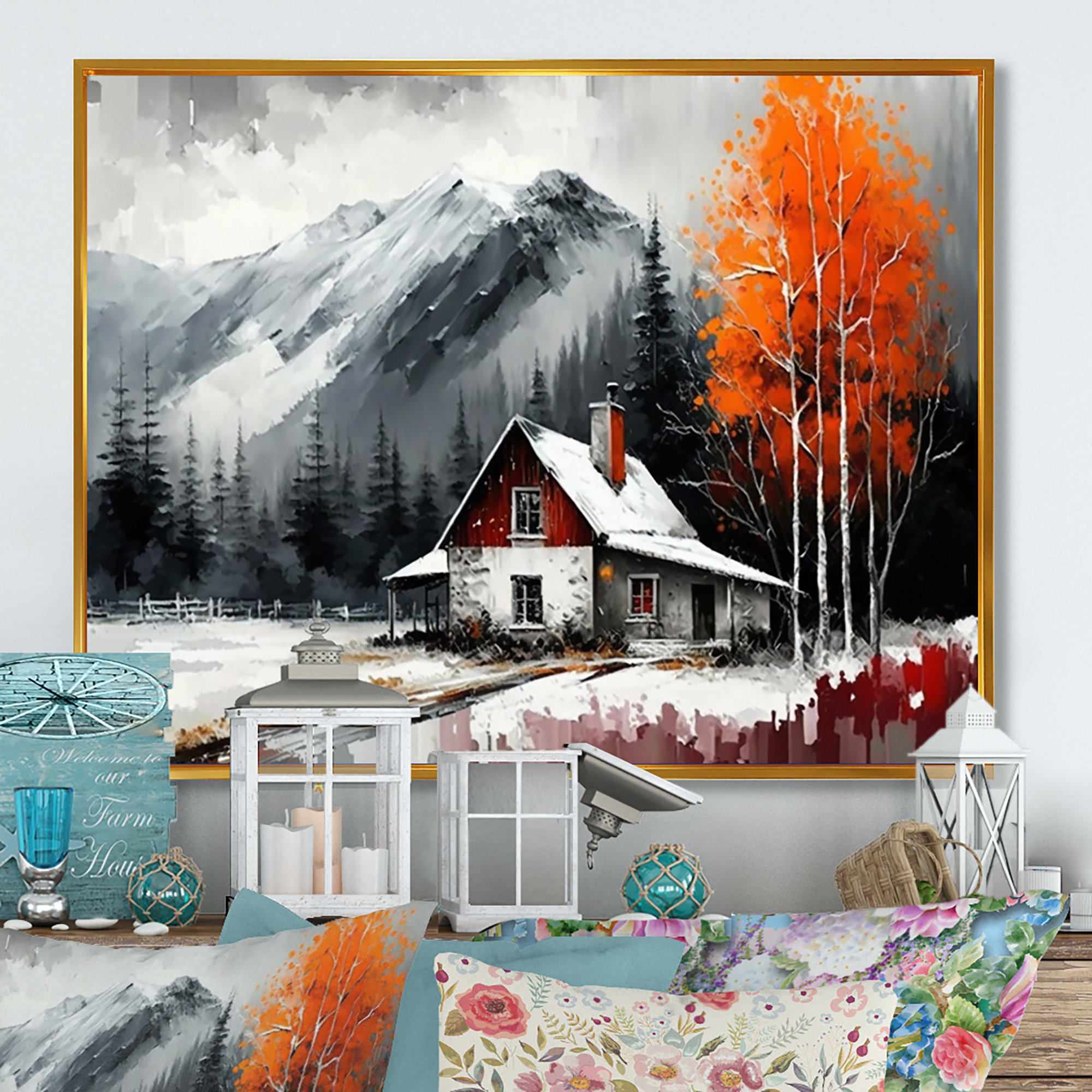 Design Art Cabin In The Woods In Winter VI - Farmhouse / Country Canvas ...