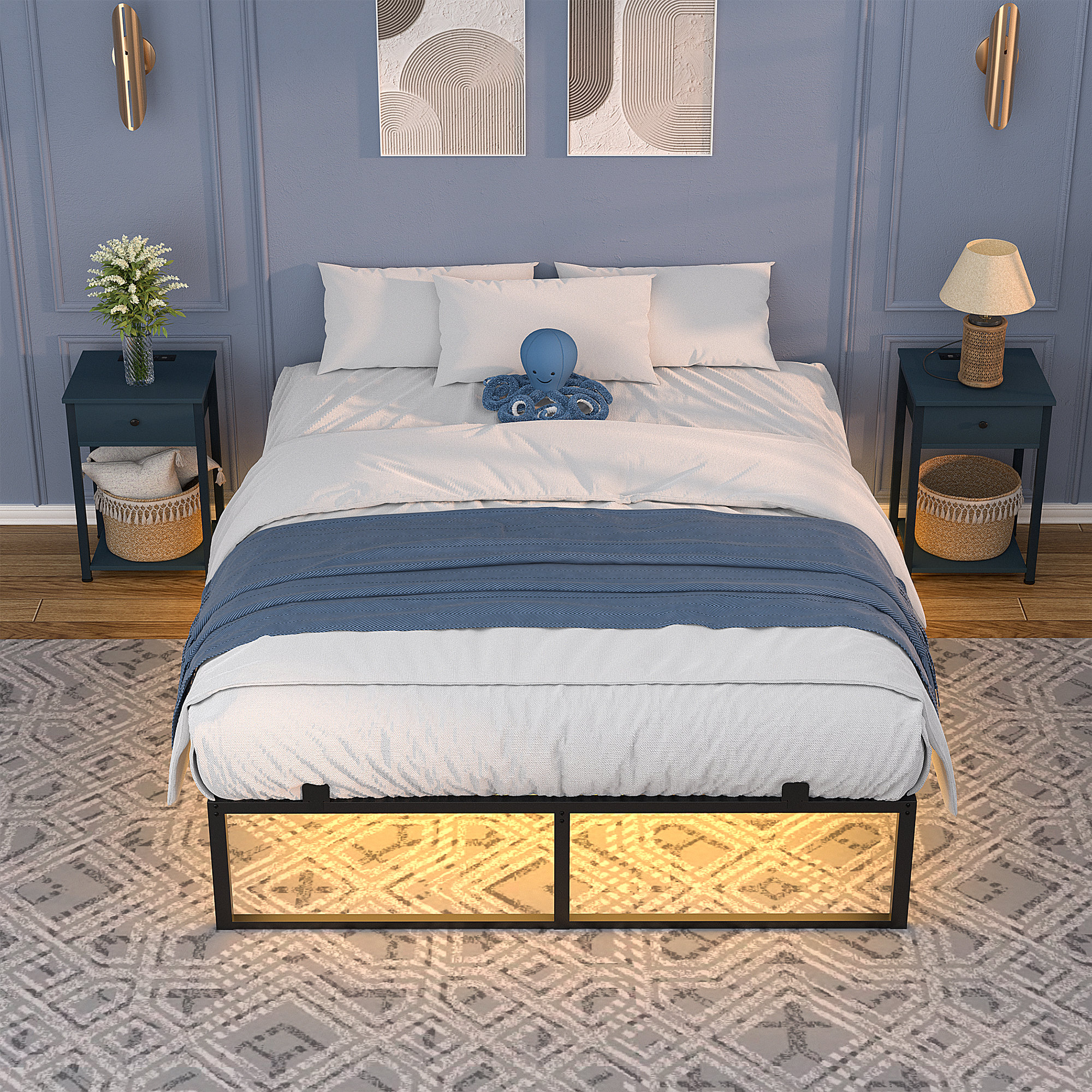 Ebern Designs Emmelyne Metal Platform Bed Frame with Non-Slip Mattress ...