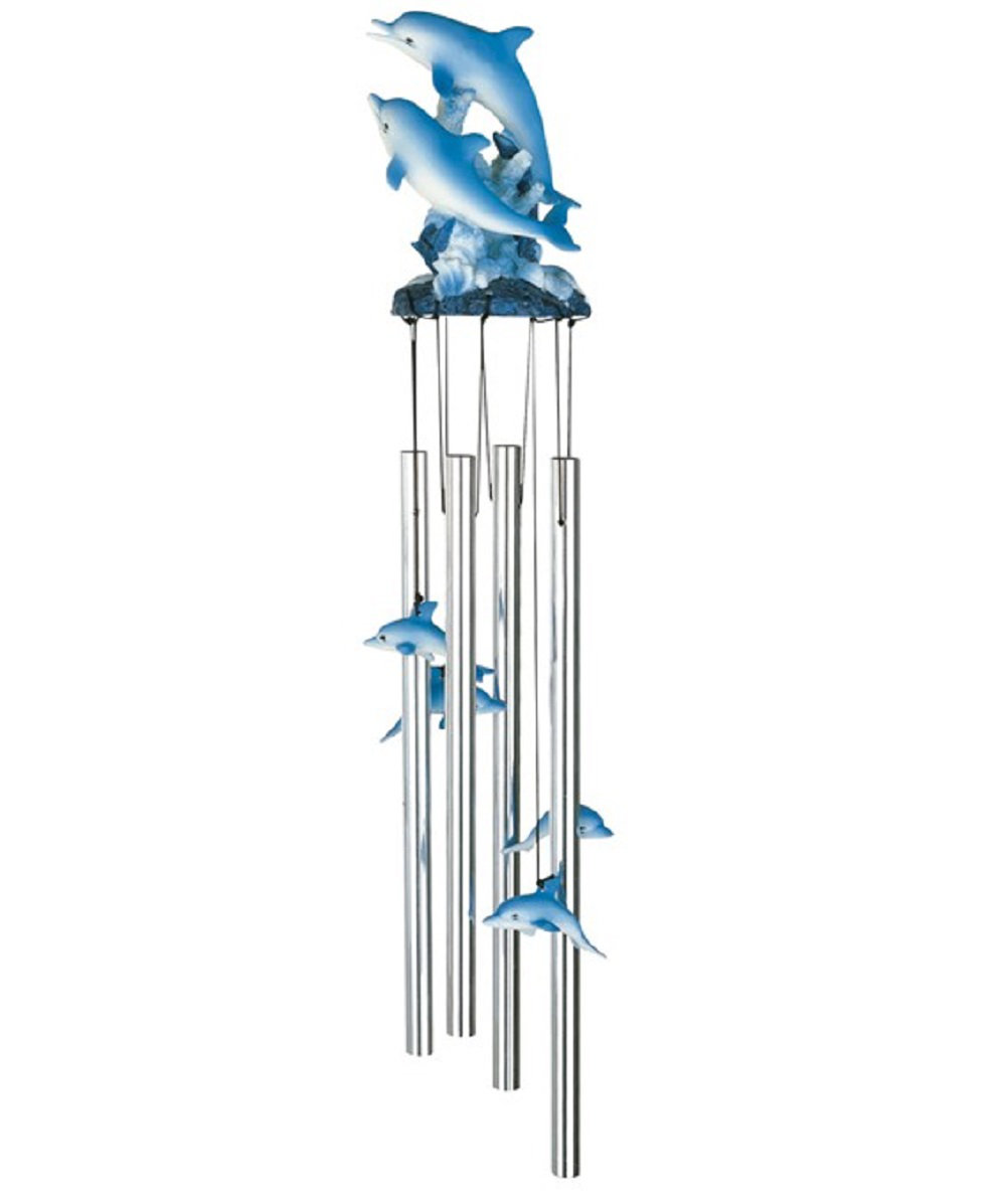 Arlmont & Co. 23" Long Dolphin Swimming On Wave Round Top Wind Chime ...