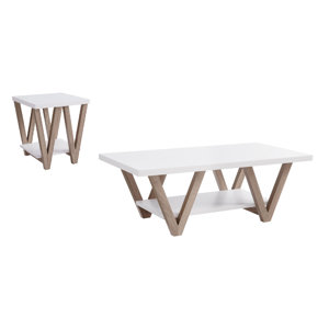 Latitude Run® 2pc Coffee Table And End Table Set In White And Dark ...