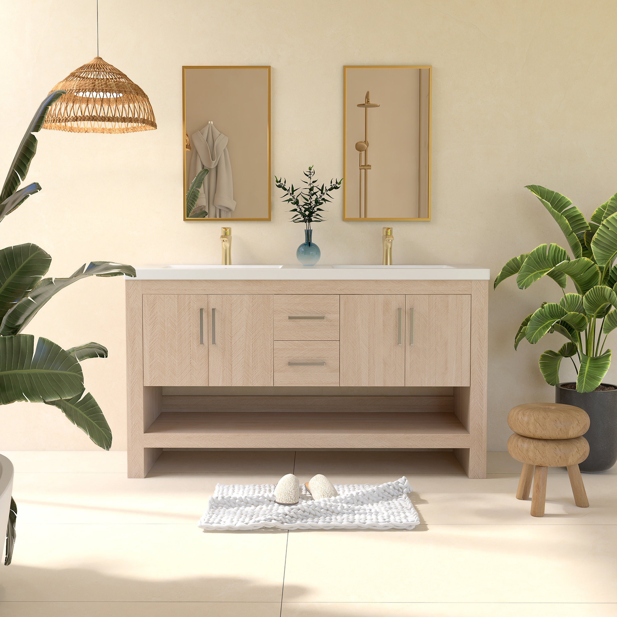 Hokku Designs 60 Inches Plywood Freestanding Bathroom Vanity Set With ...