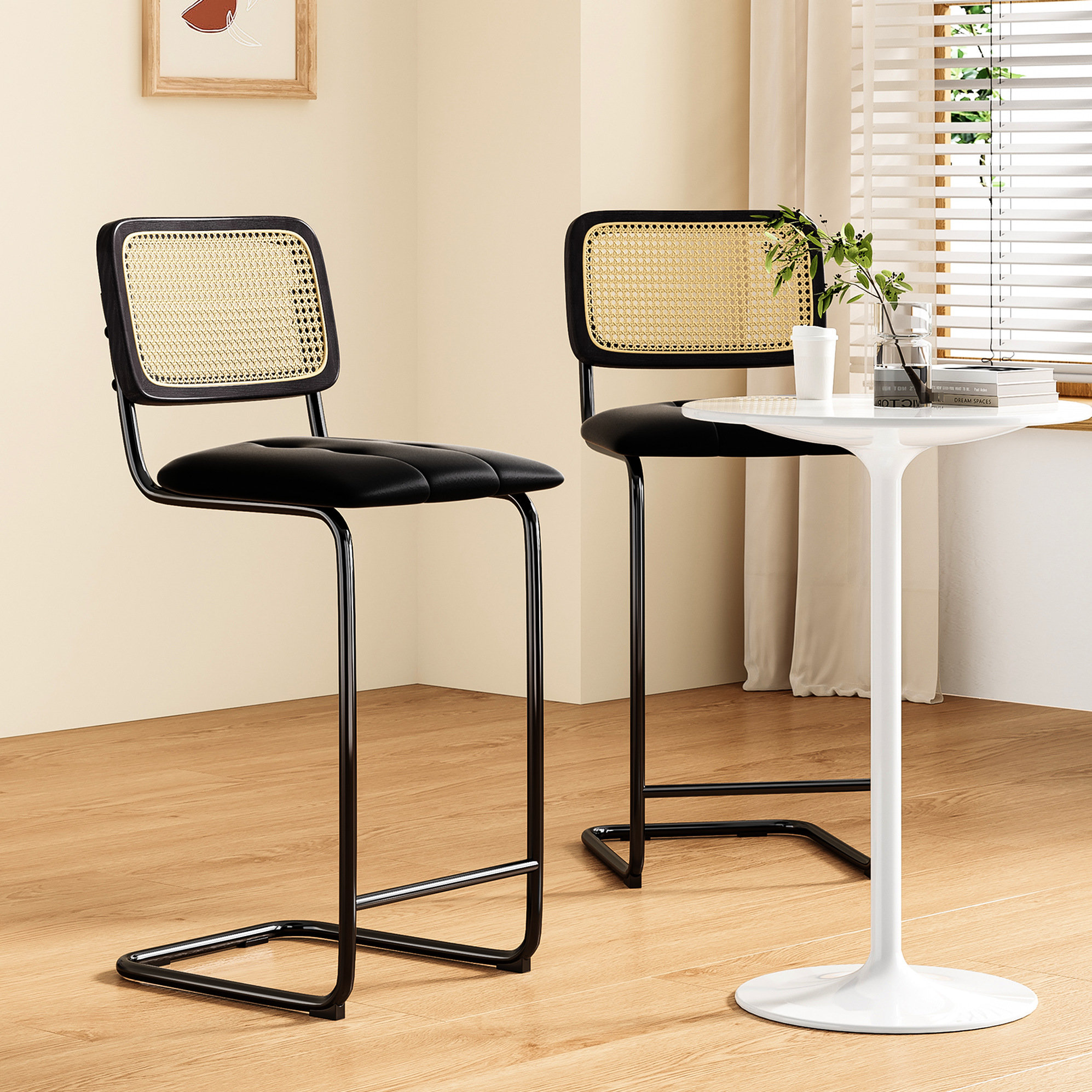 Red Barrel Studio Of 2 Black Armless Bar Chairs, Upholstered Pu Leather ...
