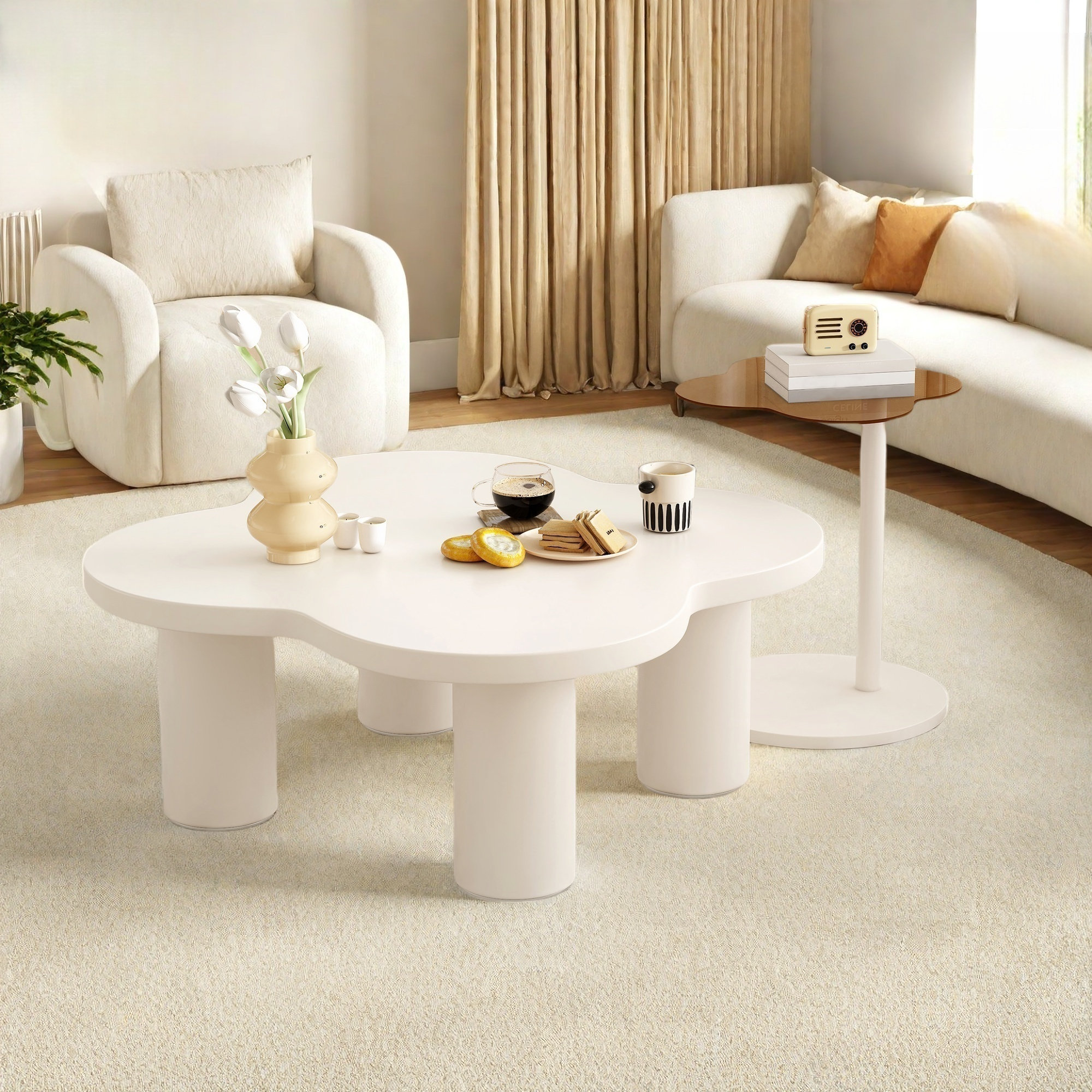Latitude Run® Coffee Table Set Of 2, Irregular Shape Coffee Table With ...