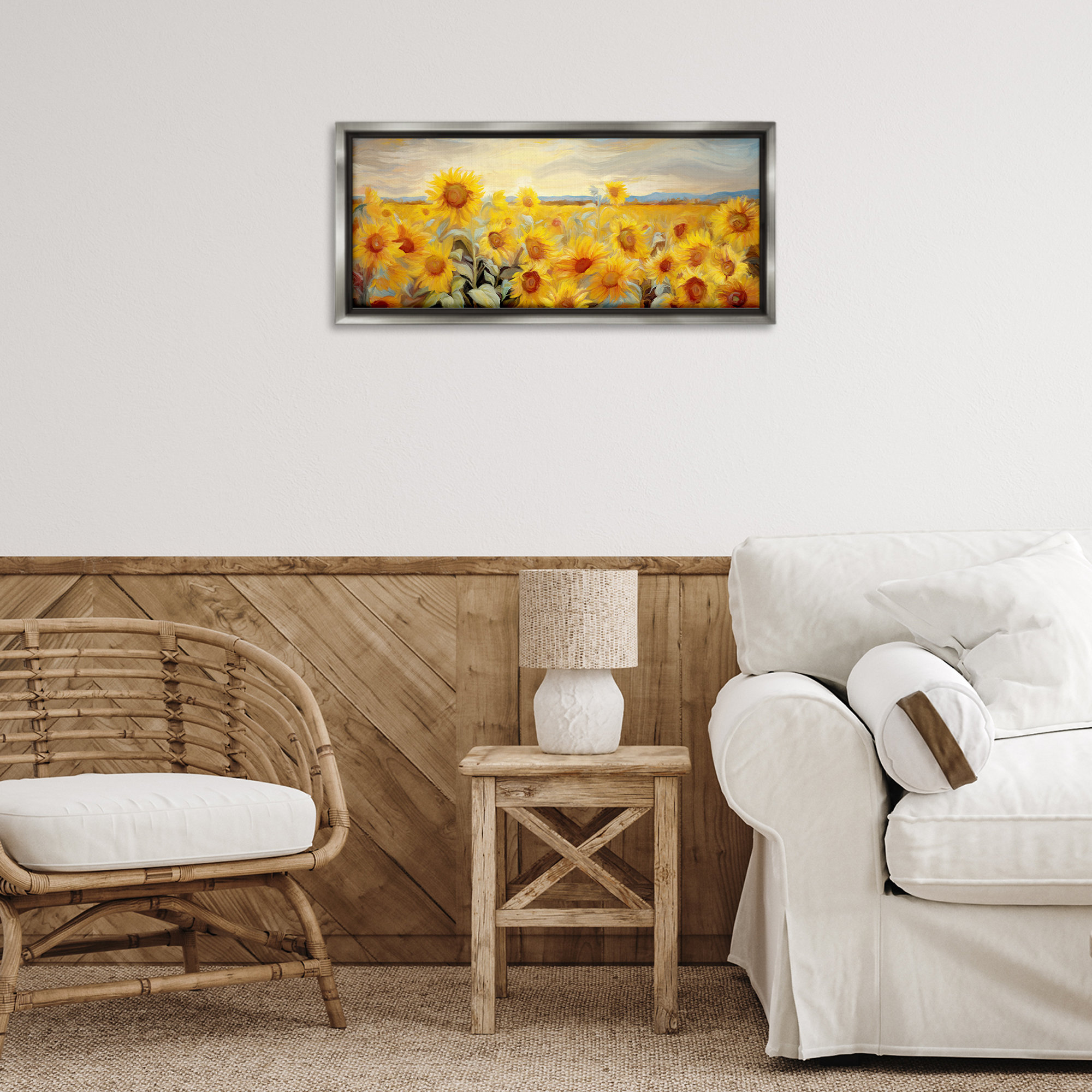August Grove® Panoramic Sunflower Field Framed Floater Canvas Wall Art ...