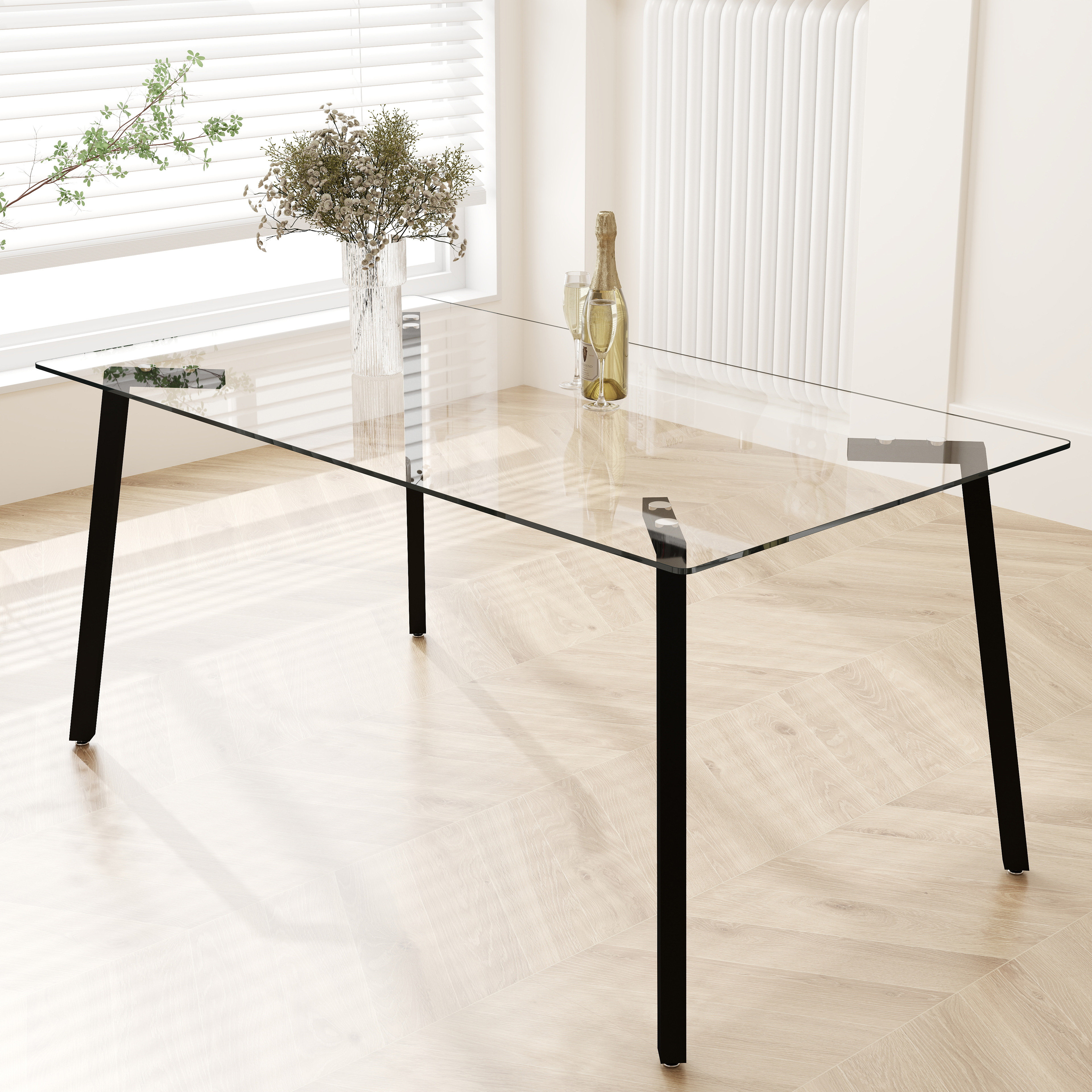 Everly Quinn Heitman Glass Top Dining Table With Metal Legs & Reviews ...