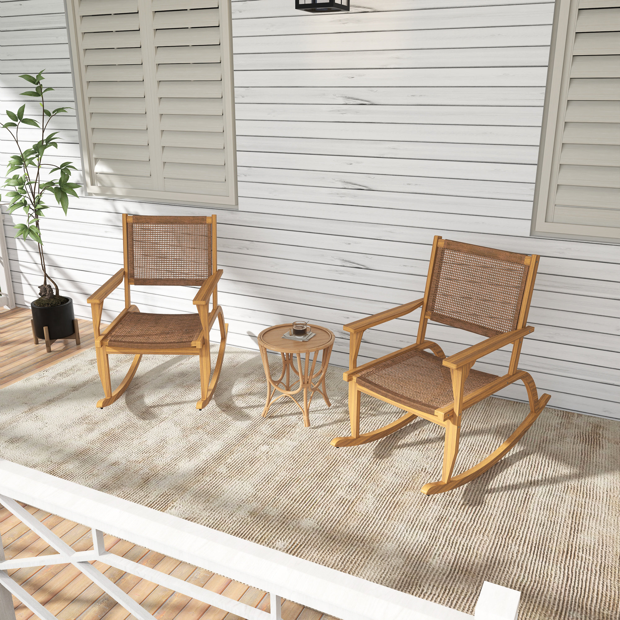 Red Barrel Studio® 2 Pieces Patio Rocking Wood Chair | Wayfair