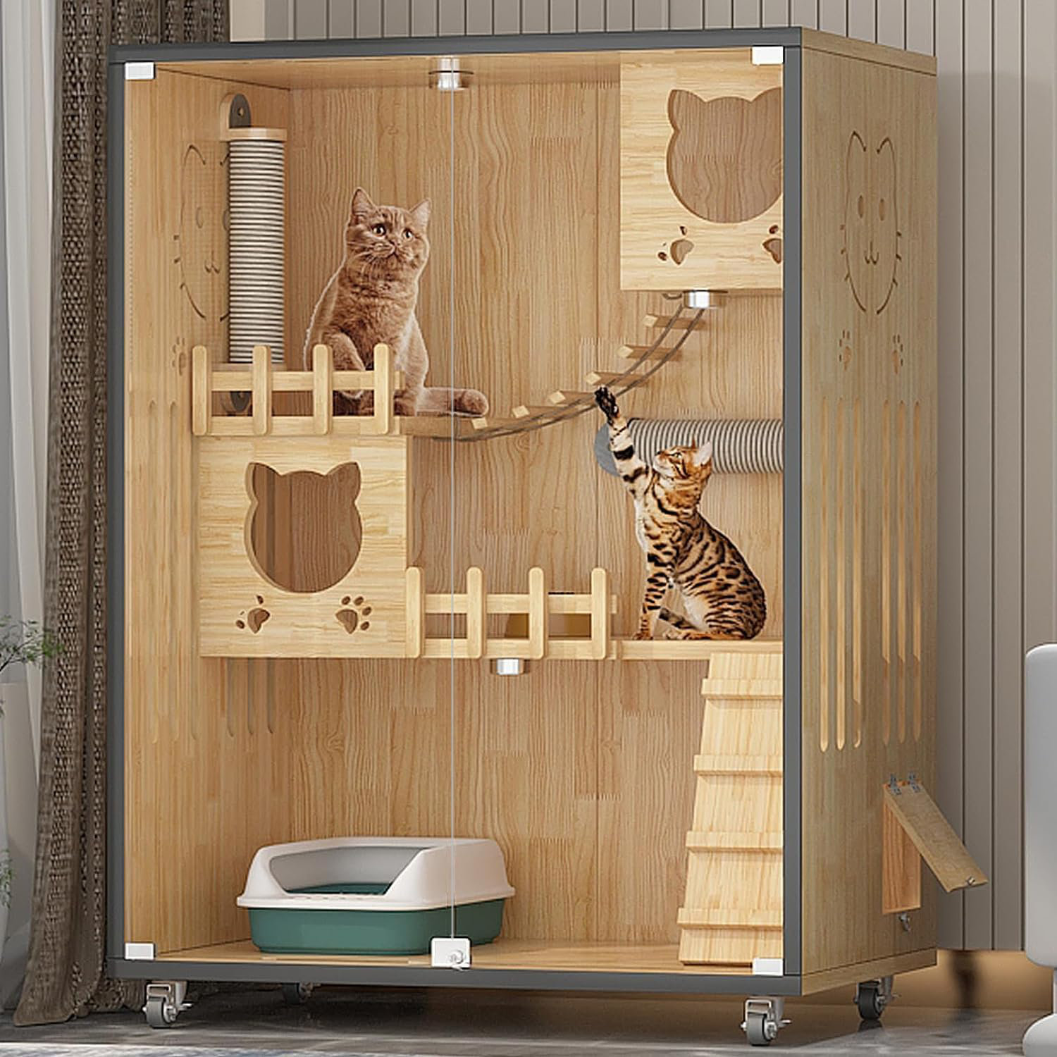 Tucker Murphy Pet™ Gintas Wooden Villa for 2 Cats, Large Cat Enclosure ...