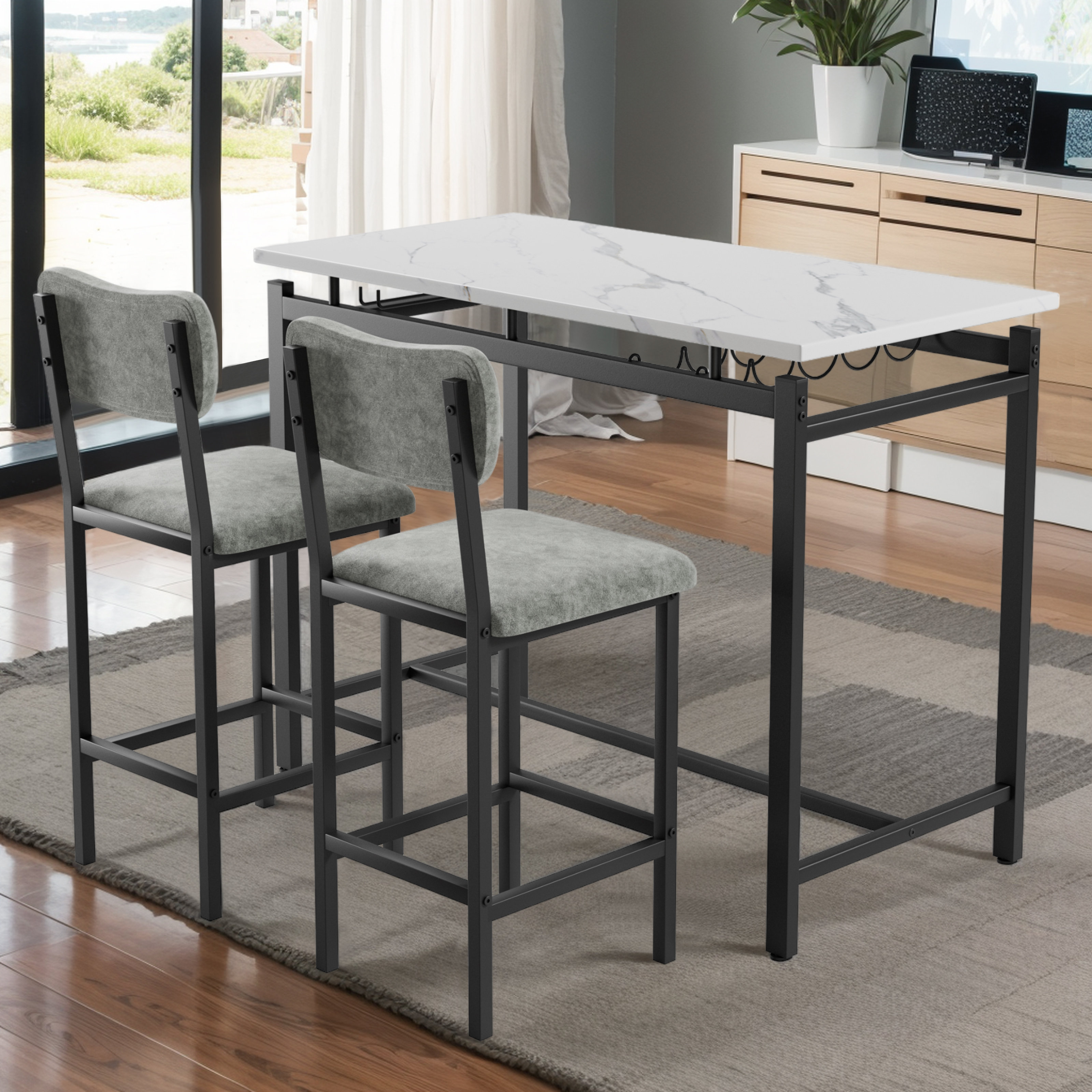 Ebern Designs Modern 3-Piece Dining Table Set For 2 | Rustic Black ...