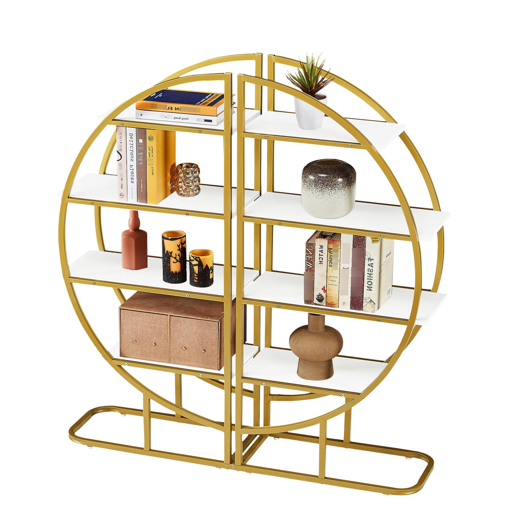 SnugglySolace 4 Round Bookcase, Board With Gold Metal Frame, White ...
