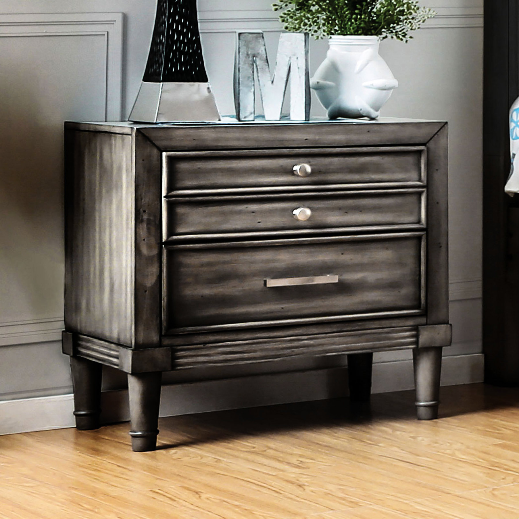 Latitude Run® Transitional Modern Gray Solid Wood Bedside Cabinet With ...