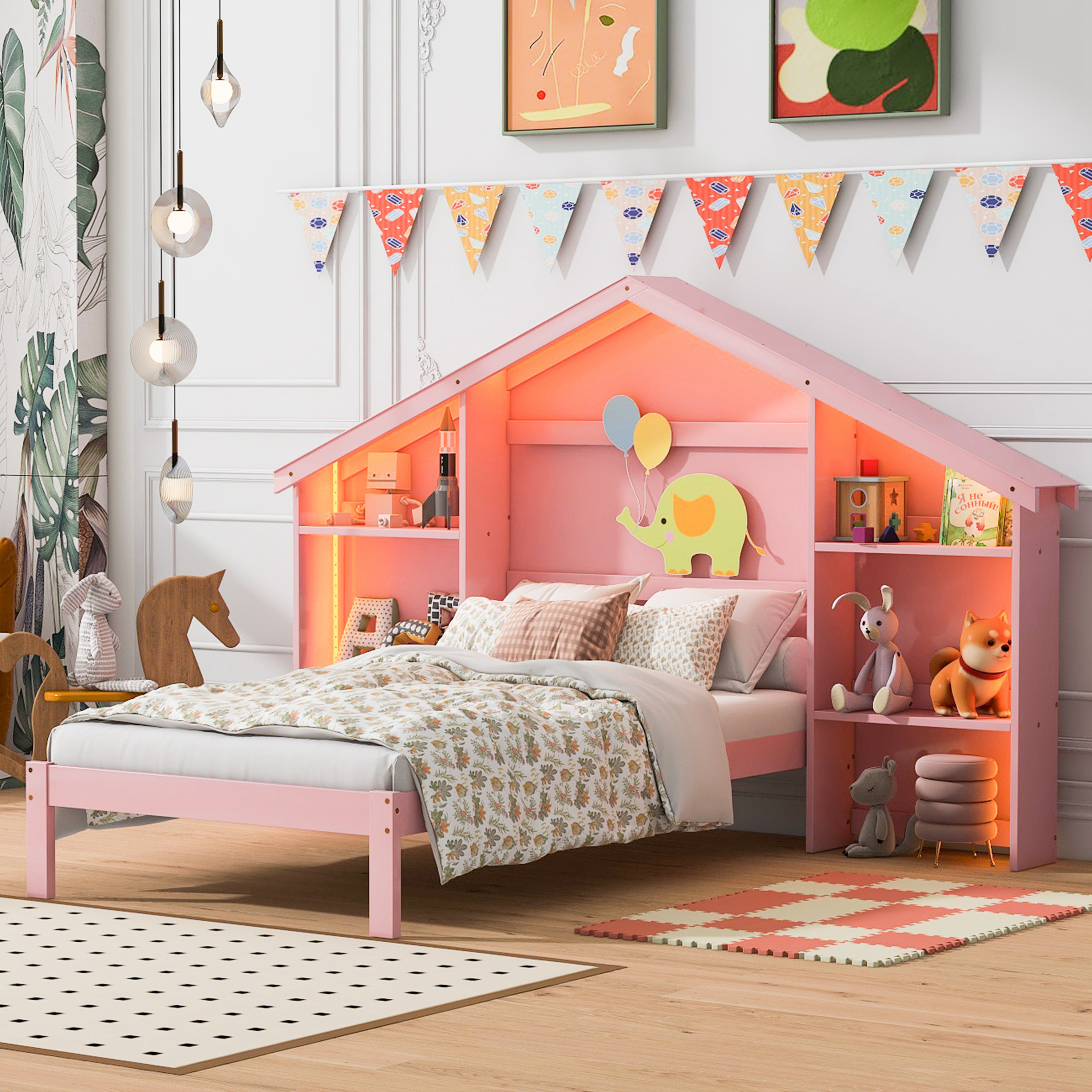 Harper Orchard Wood Platform Bed With House-Shaped Storage Headboard ...