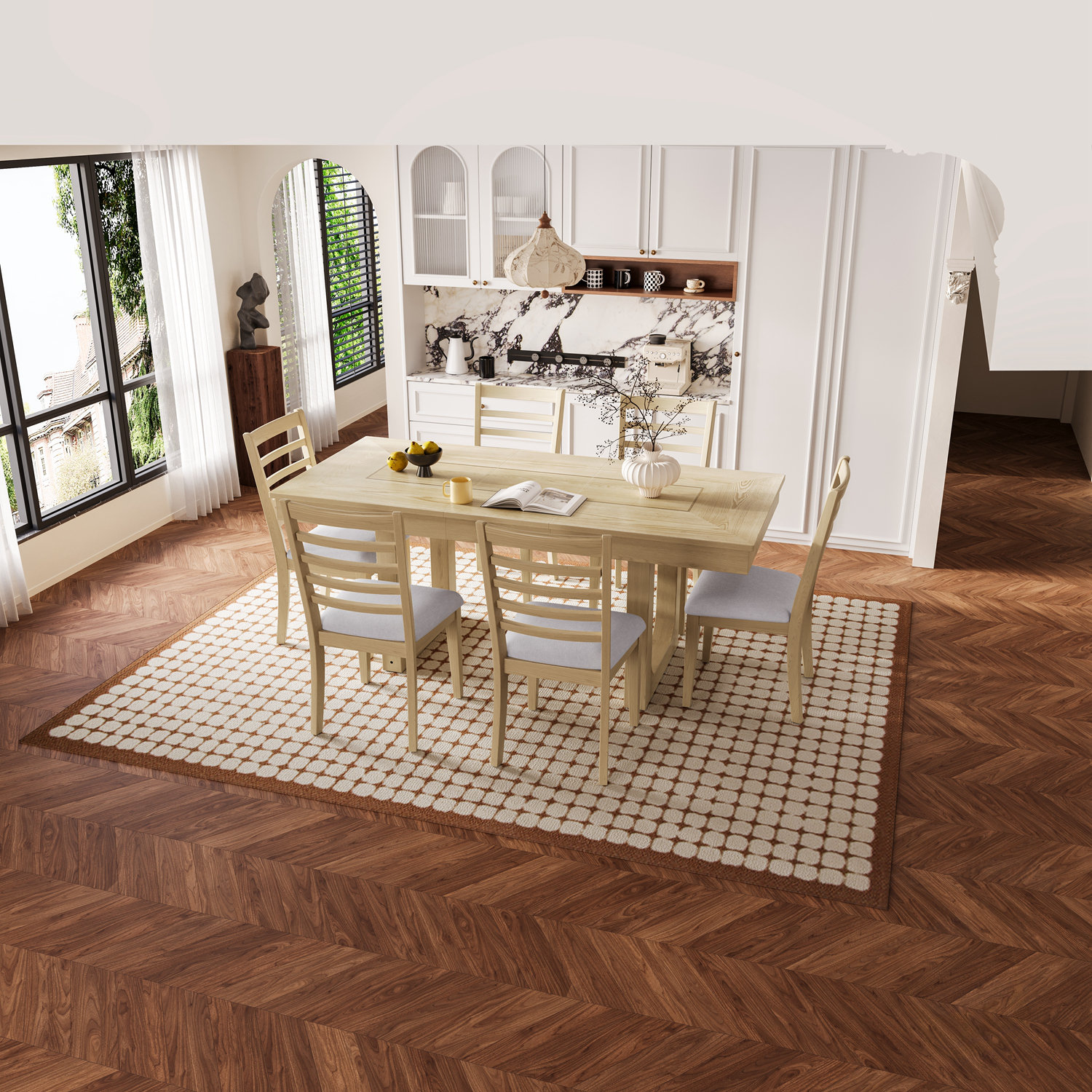 One Allium Way 7 Piece Extendable Dining Table Set With Move Leaf And 6 ...