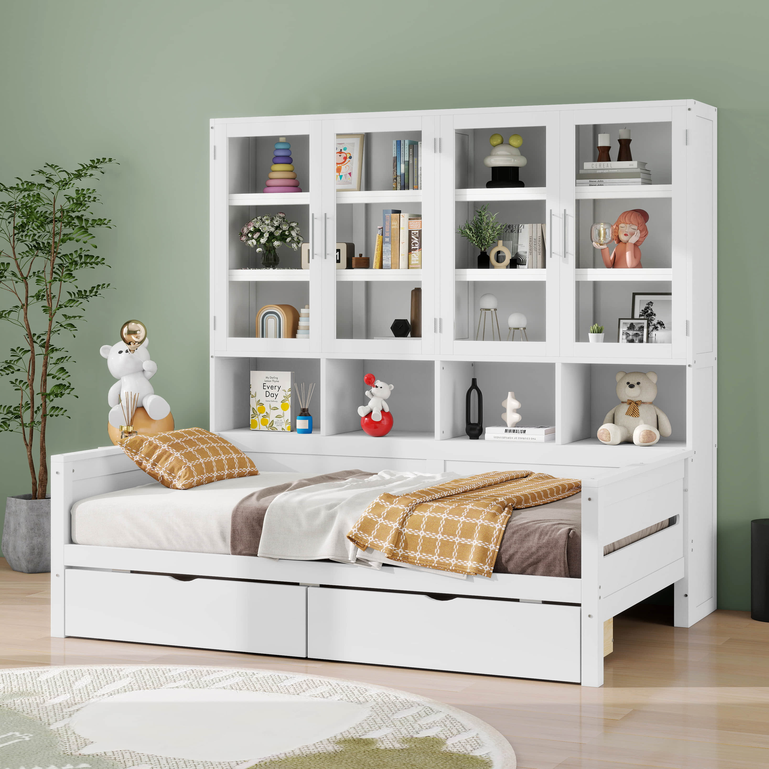 Lark Manor™ Wooden Daybed With Glass-Door Storage Cabinets, Built-In ...