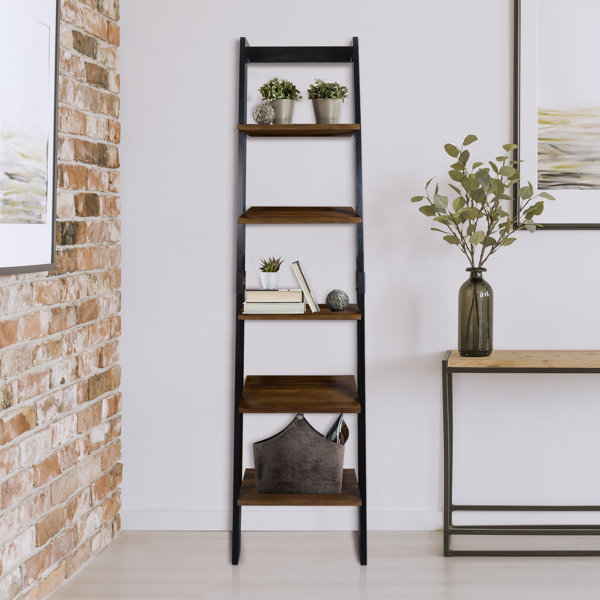 17 Stories 5-tier Leaning Ladder Bookcase With Solid American Gum ...