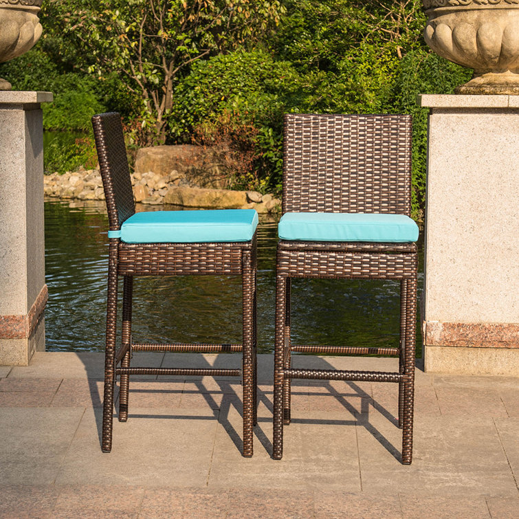 Latitude Run® Iliff Wicker Outdoor 30.5'' Bar Stool with Cushion ...