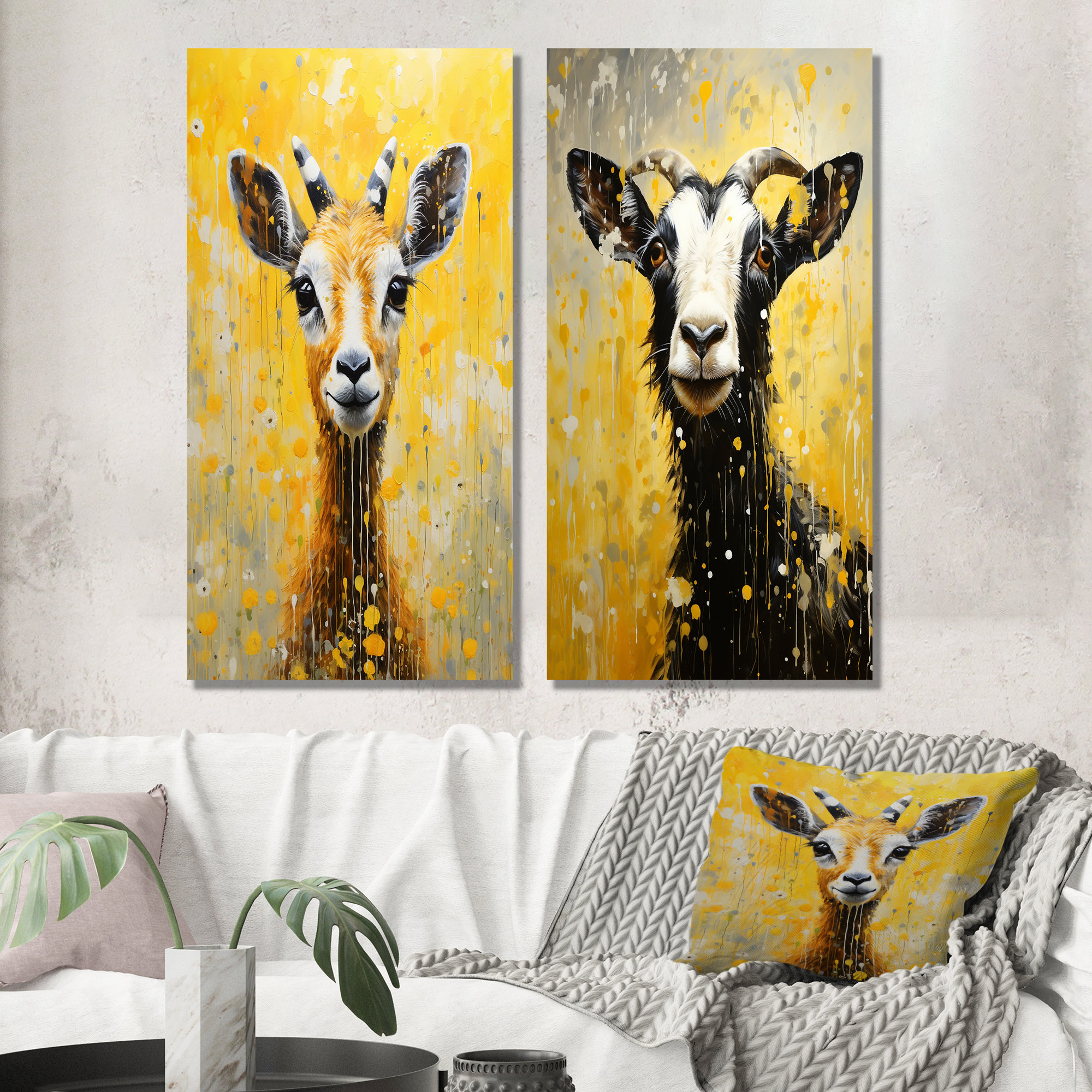 Winston Porter Popart Yellow Goat Portrait - Goat Canvas Prints Set Of ...