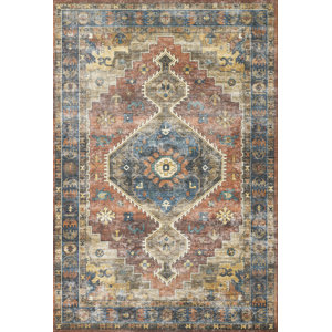 Bungalow Rose Gelo Oriental Rust/Blue Area Rug & Reviews | Wayfair