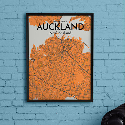 Wrought Studio 'Auckland City Map' Graphic Art Print Poster in Orange ...