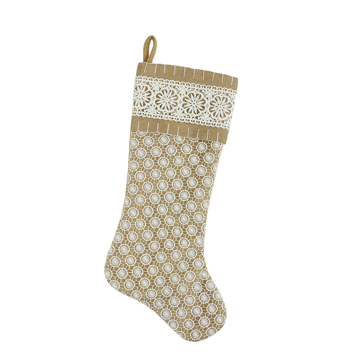 Northlight Seasonal 20.5" Brown and White Lace Cuff Christmas Stocking ...