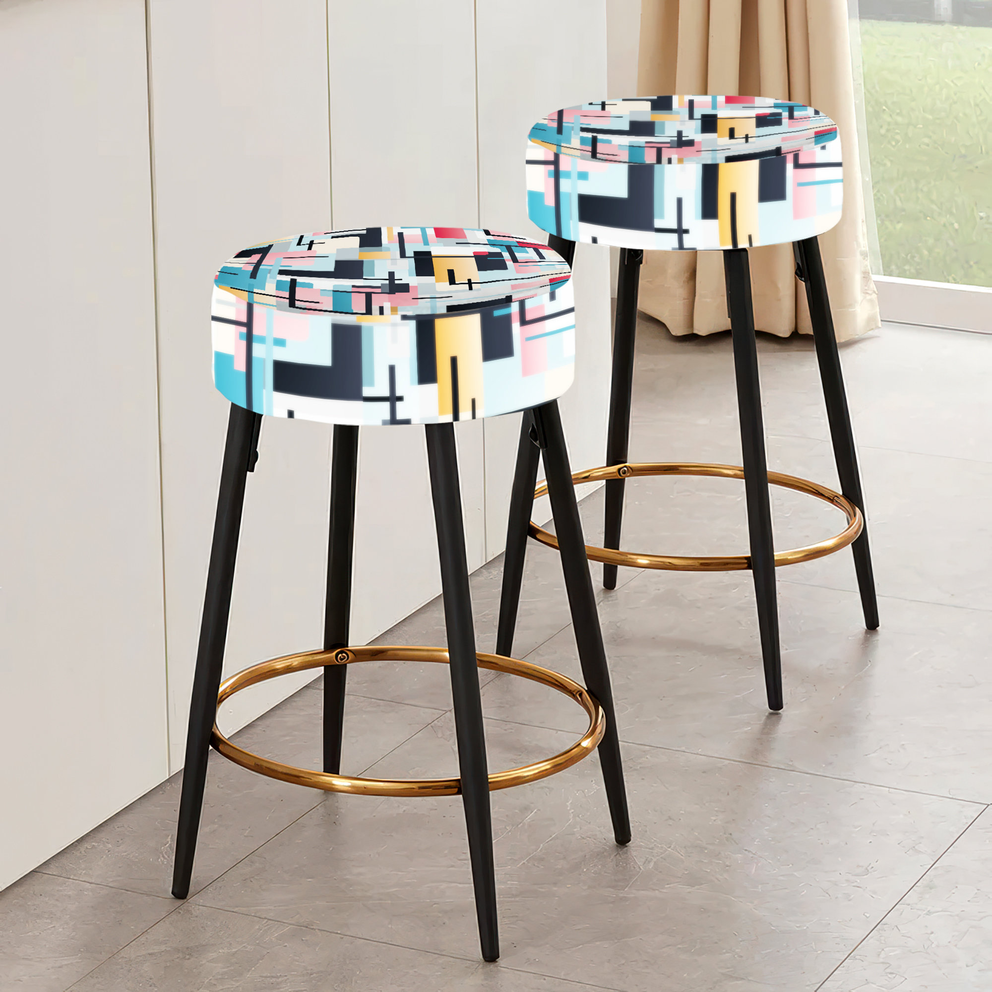 Design Art Urban Geometric Ii - Geometric Bar Stools Set Of 2 | Wayfair