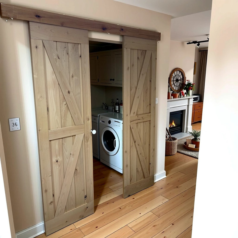 Lubann Alder Wood BiParting Double Barn Doors wtih Wooden Box Rail ...