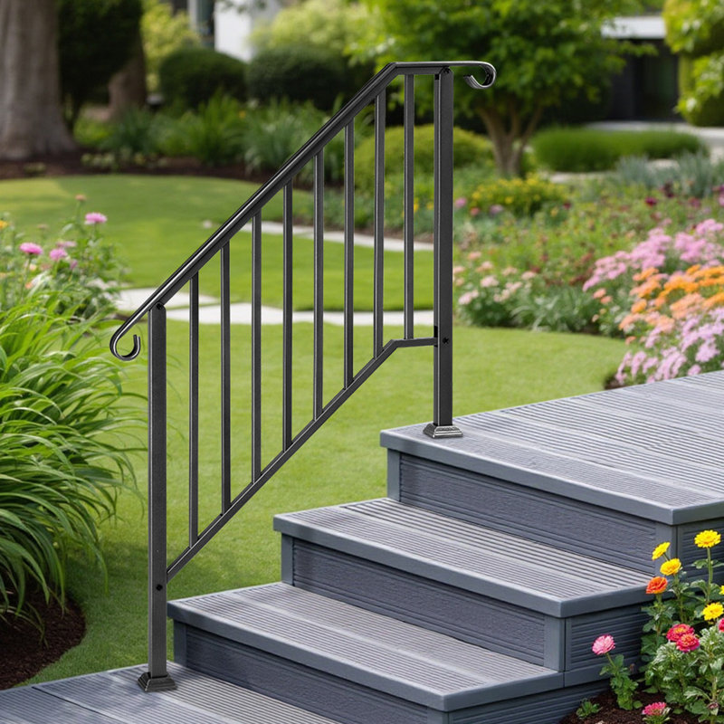 Winado Matte Black Silver Outdoor Iron Handrail Stair Railing Fits 3 ...