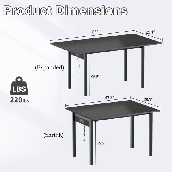 Ebern Designs Extendable Dining Room Table For 4-6 People, 63 ...