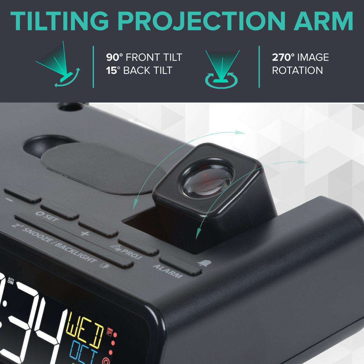 Ivy Bronx Digital Projection Electric Alarm with 10W Wireless Charger ...