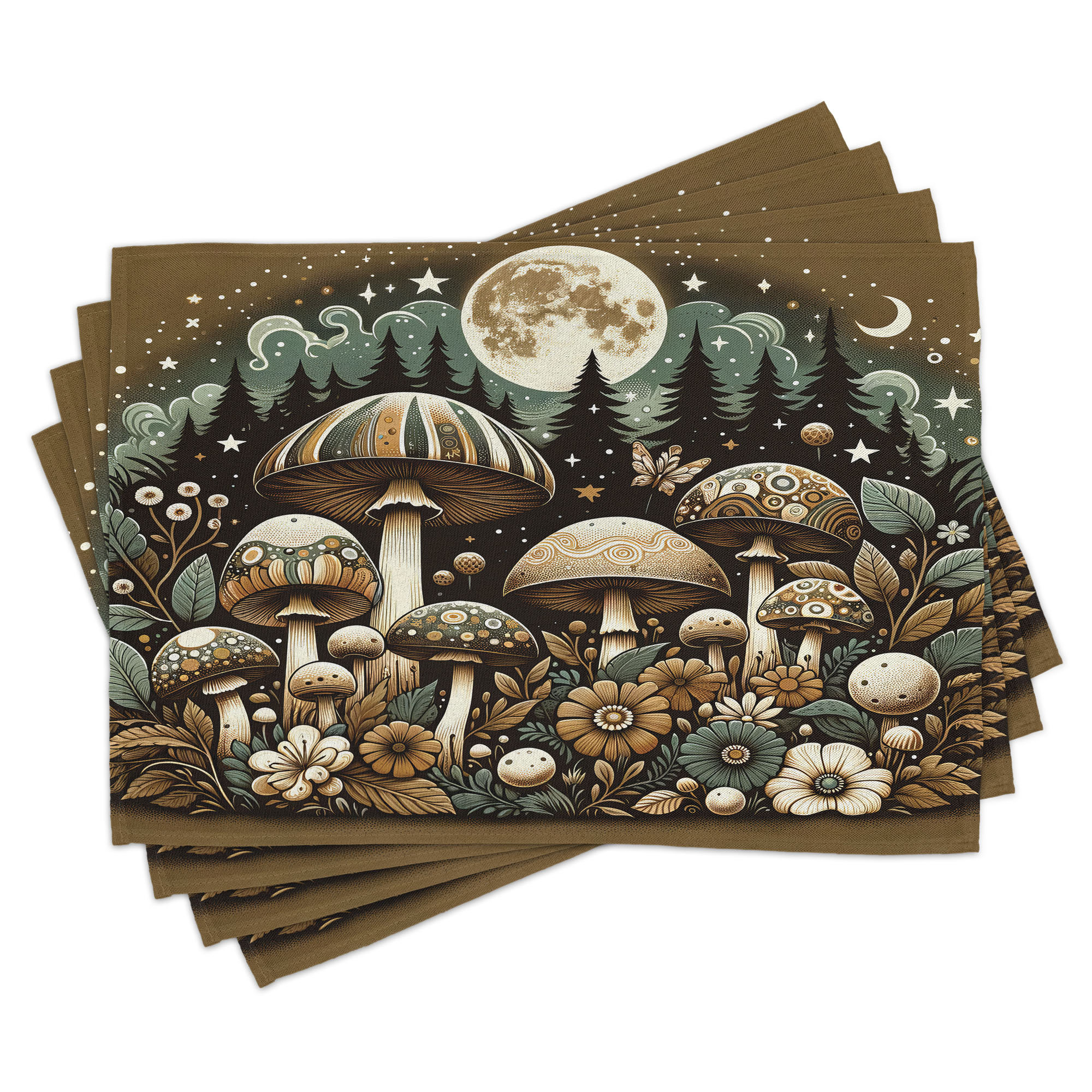 Ambesonne Aesthetic Place Mats Set of 4 Psychedelic Earthy Woods ...