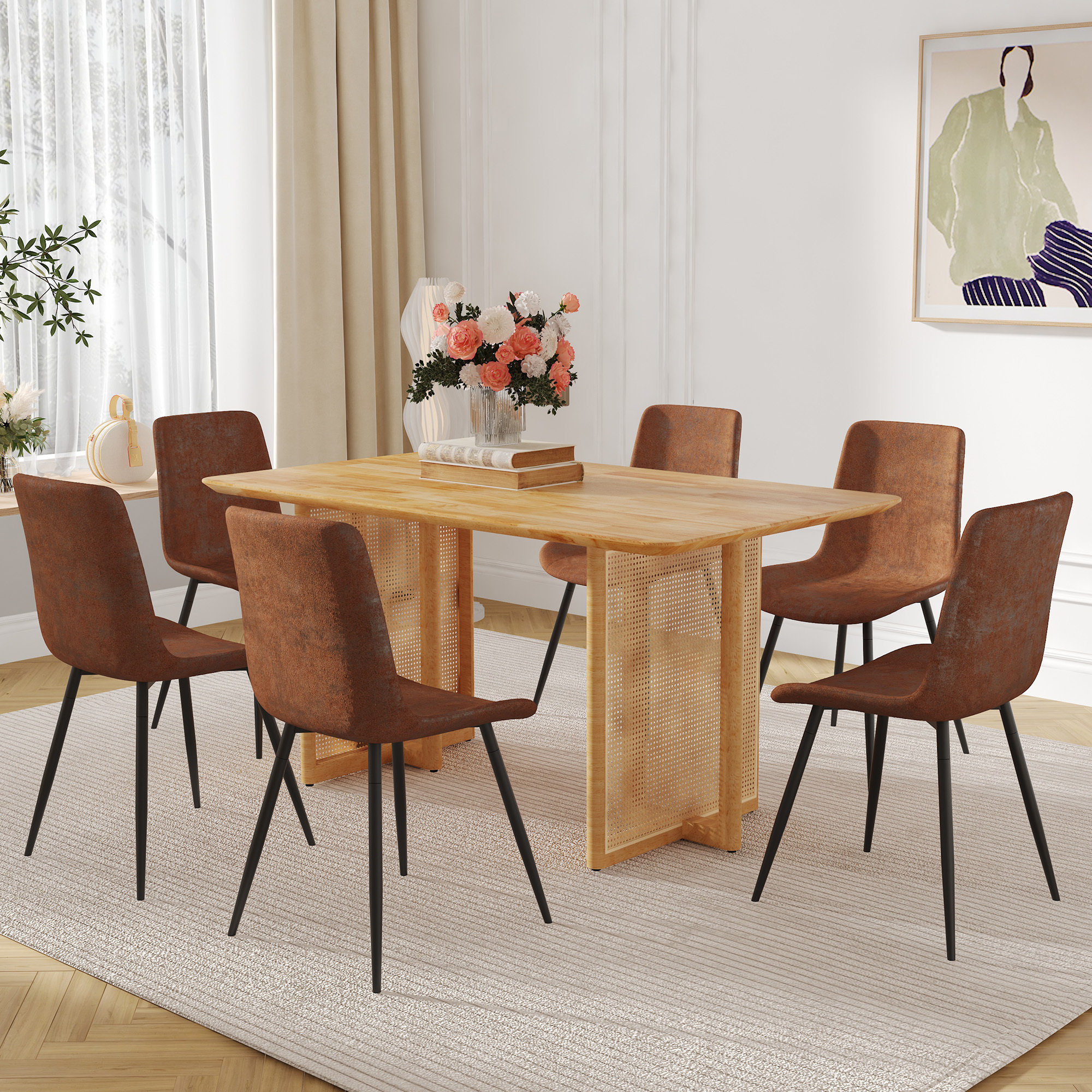 George Oliver Elegant Solid Wood Dining Table Set With Imitation Rattan ...