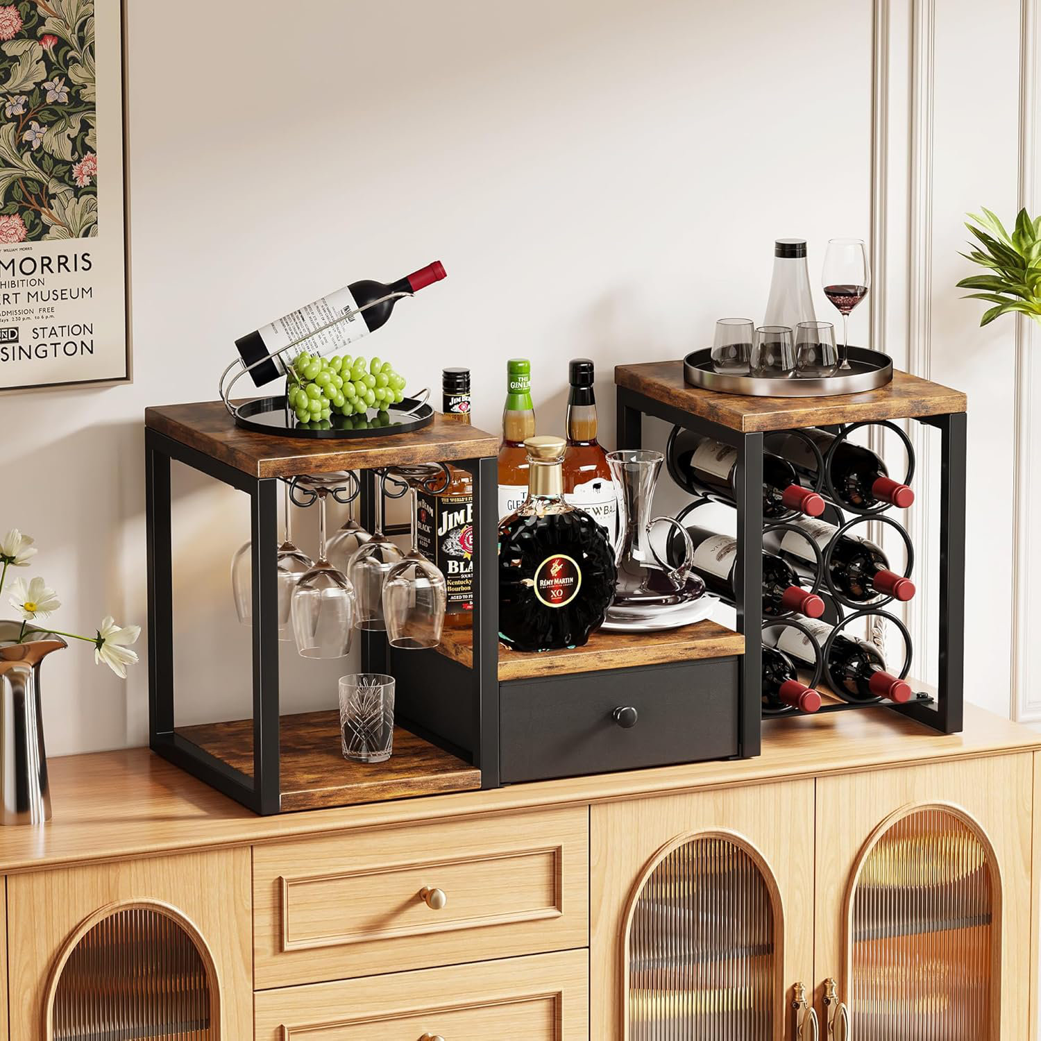 17 Stories Wine Racks Countertop With Glass Holder, Storage Drawer And ...