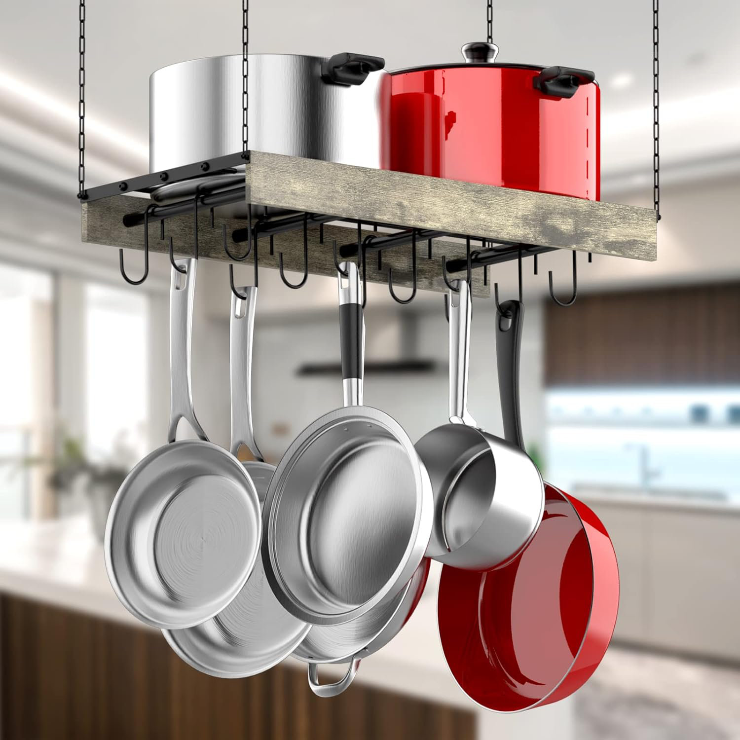 17 Stories Rectangle Hanging Pot Rack & Reviews | Wayfair