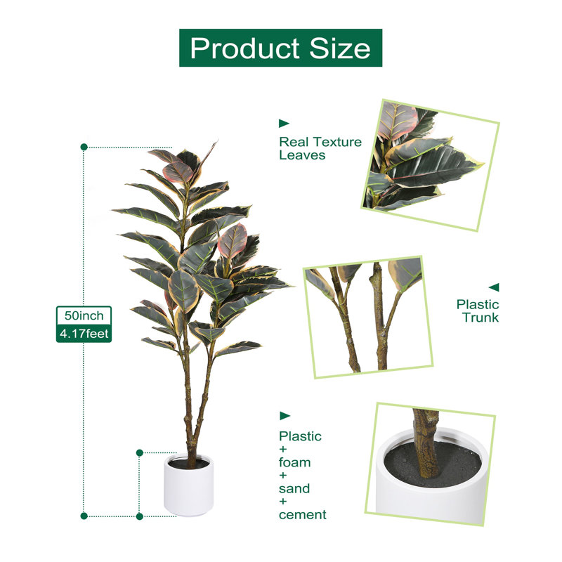 Primrue Artificial Potted Autumn Colored Rubber Tree 50in | Wayfair