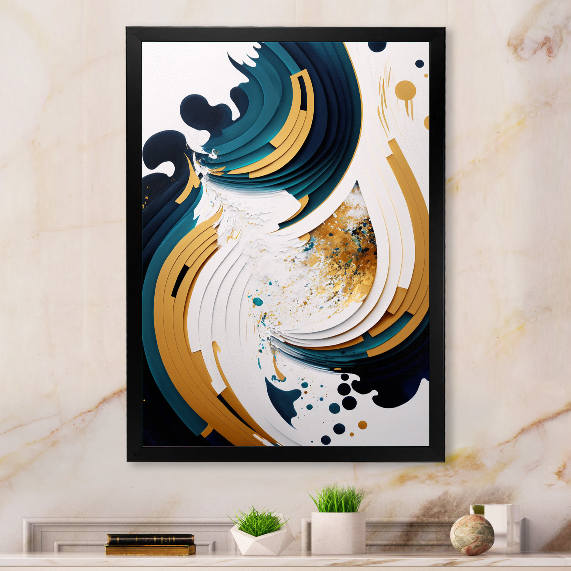 Mercer41 Blue And Gold Modern Art Abstract Painting VII - Modern Canvas ...